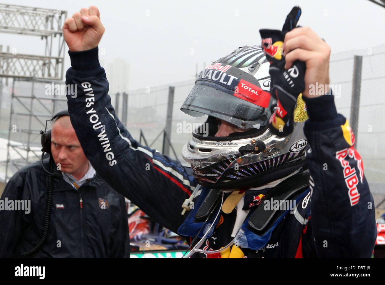 German Formula One driver Sebastian Vettel of Red Bull celebrates his ...