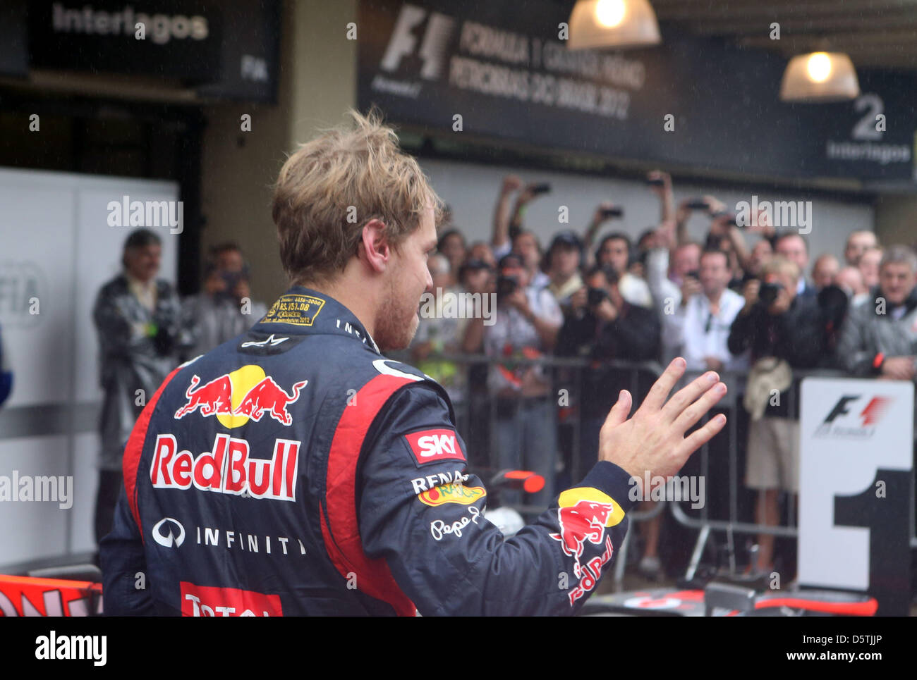 German Formula One driver Sebastian Vettel of Red Bull celebrates his ...