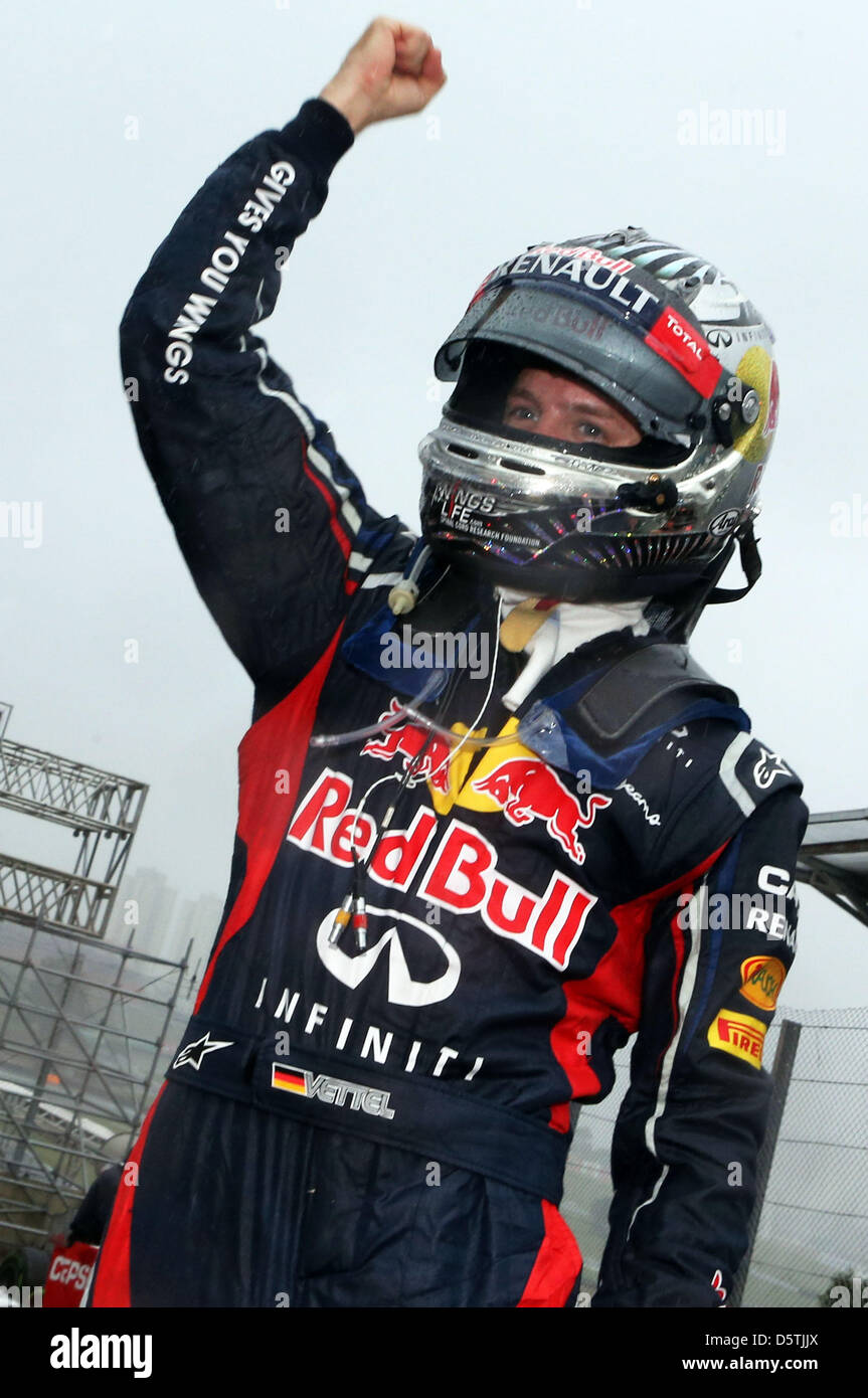 German Formula One driver Sebastian Vettel of Red Bull celebrates his ...