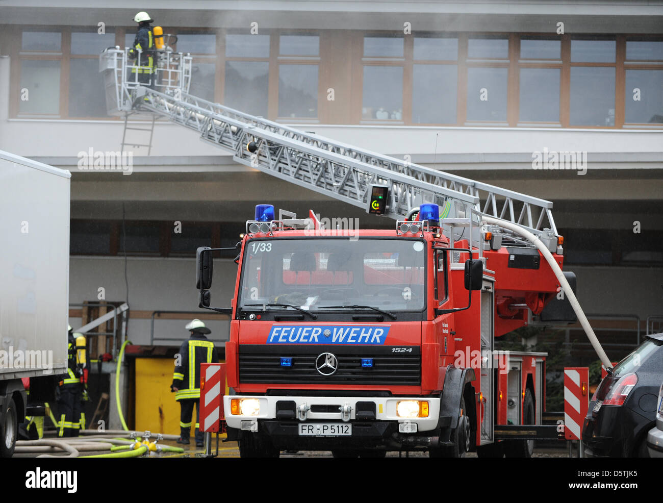 Firemen extinguish a fire at a sheltered workshop in Titisee-Neustadt ...