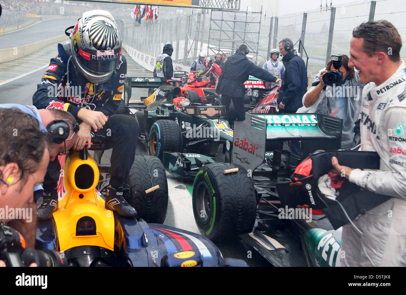 German Formula One driver Sebastian Vettel of Red Bull celebrates with ...