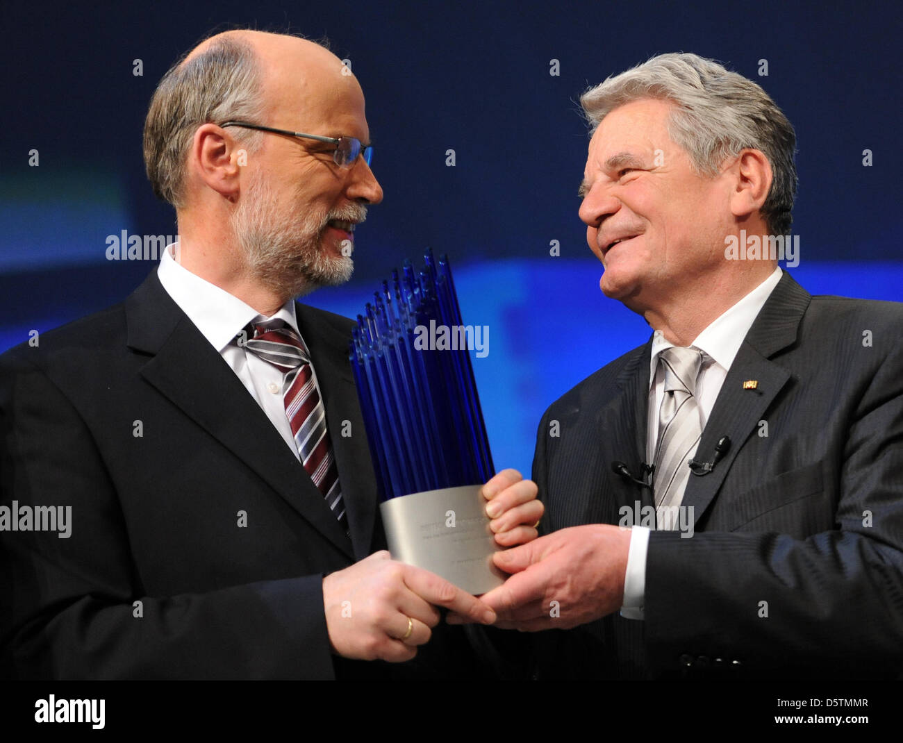 German Presdient Joachim Gauck (R) hands over the German Future Prize ...