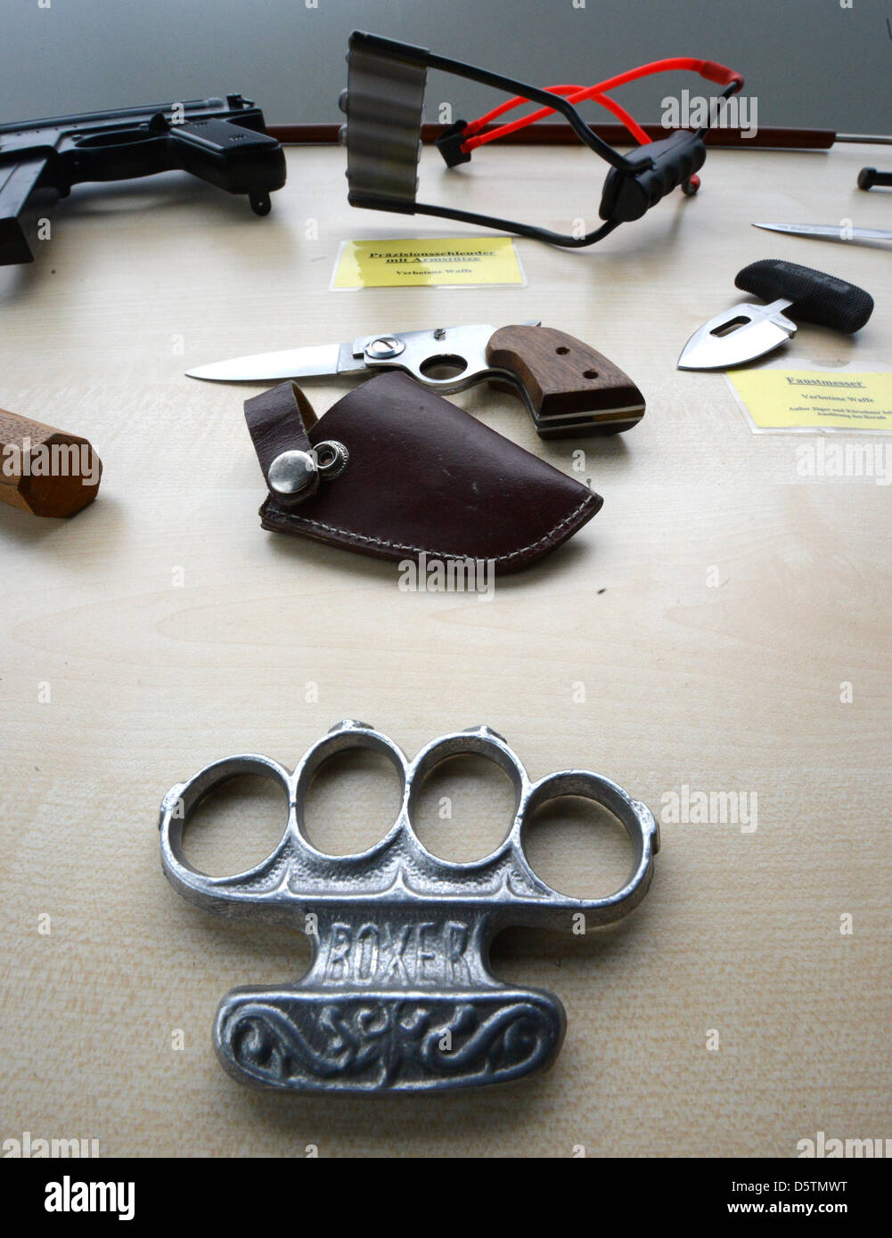 Seized weapons are pictured in the chief customs office in Singen ...