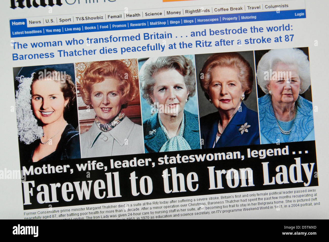 8th April 2013. Daily Mail Website. International news website reaction ...
