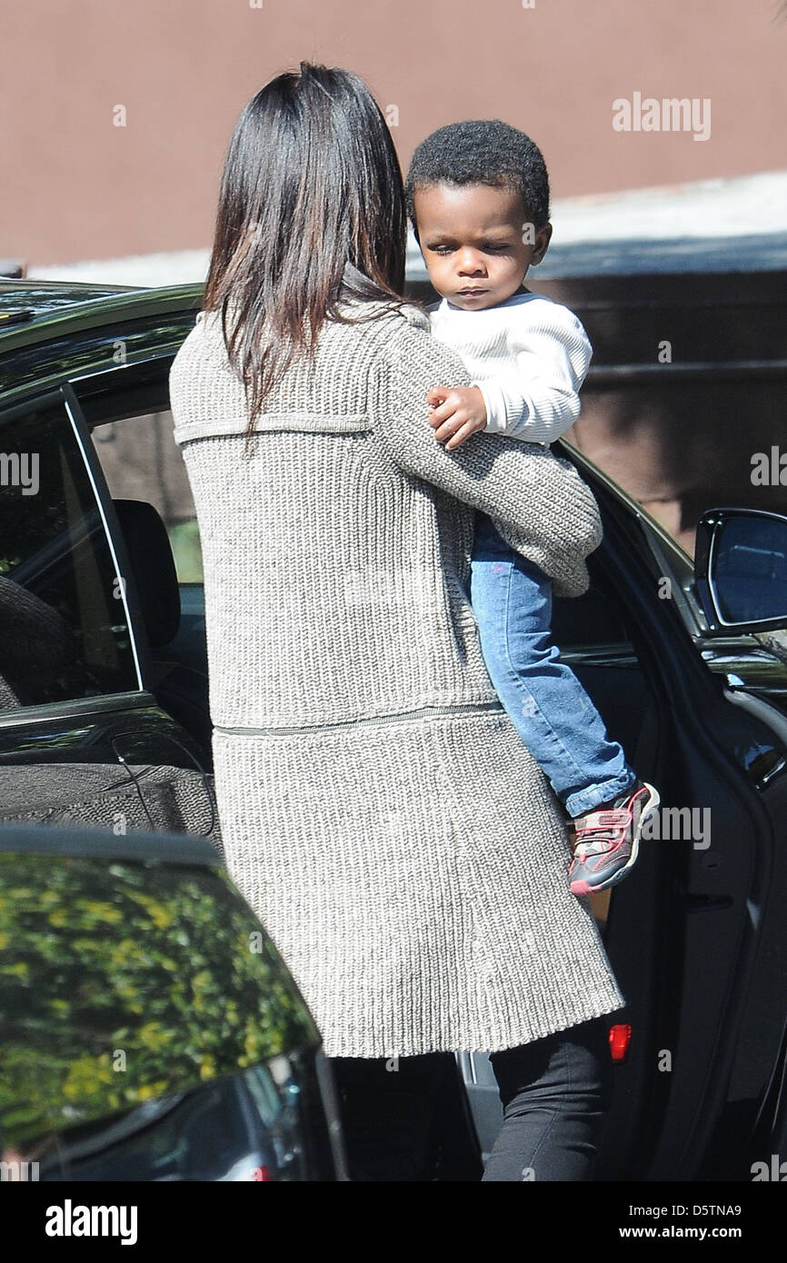Sandra Bullock collects her son Louis from school in Studio City Los ...