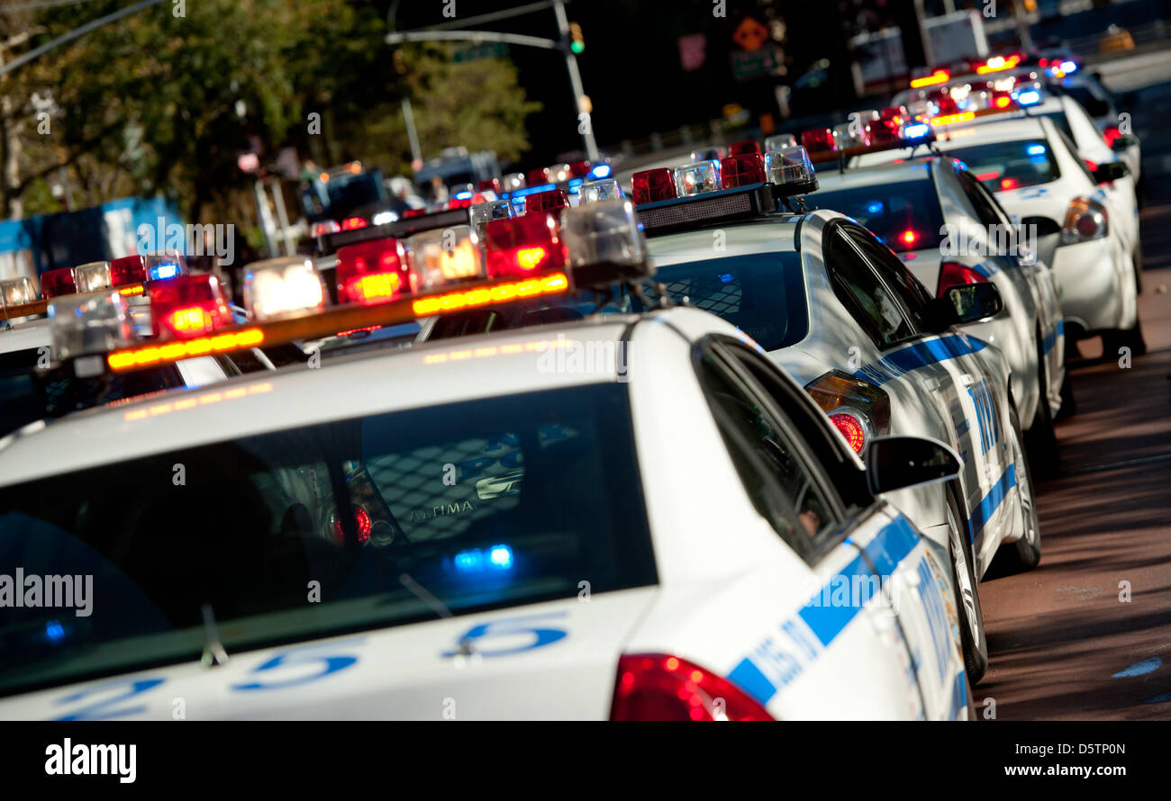 Police cars stand in front of the UN headquarters in New York, United ...