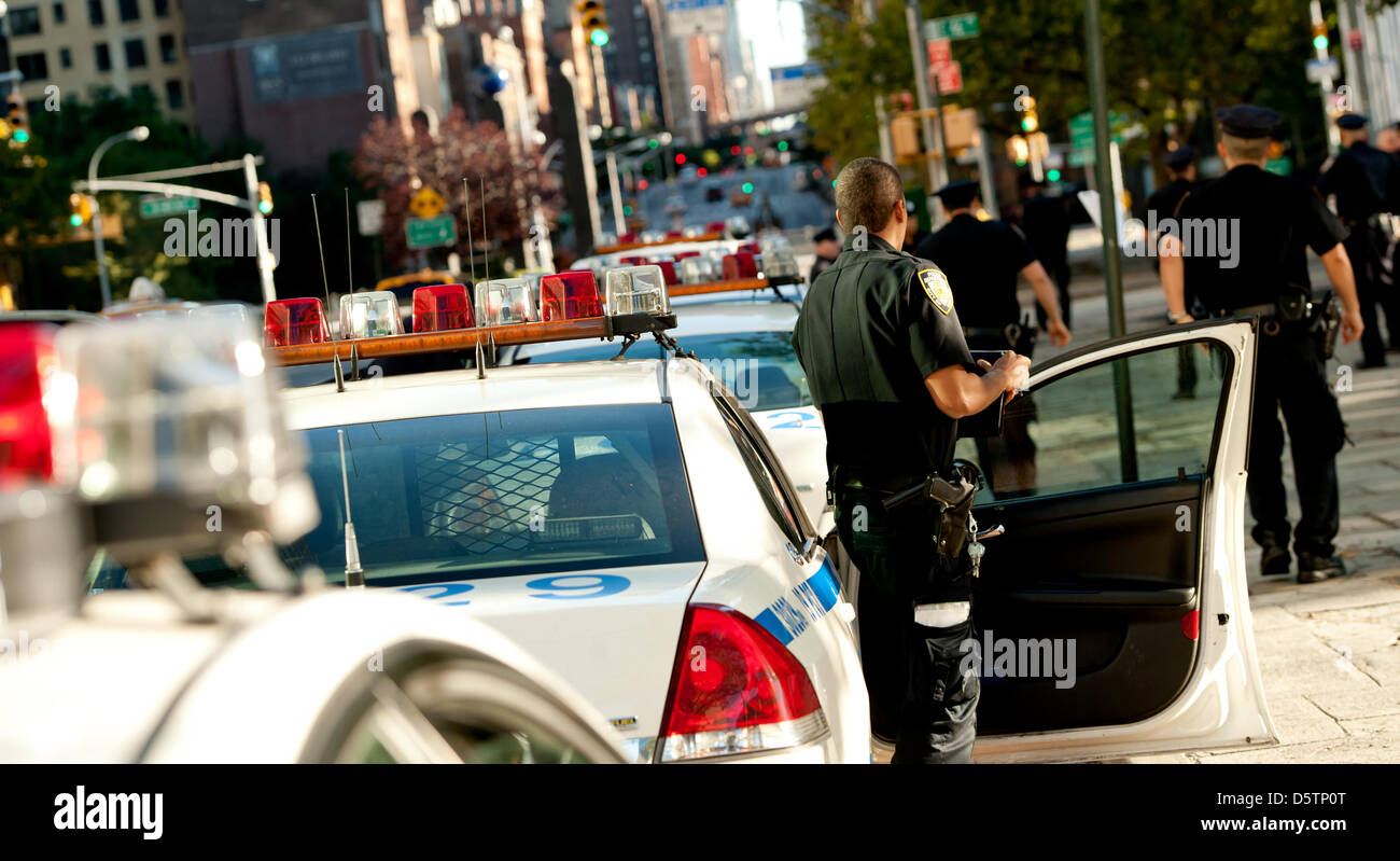 Police cars stand in front of the UN headquarters in New York, United ...
