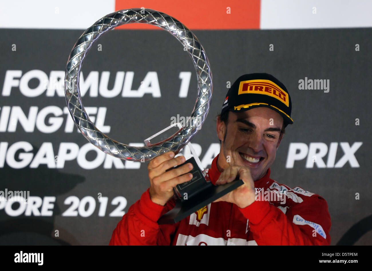 Spanish Formula One driver Fernando Alonso of Ferrari celebrates on the ...