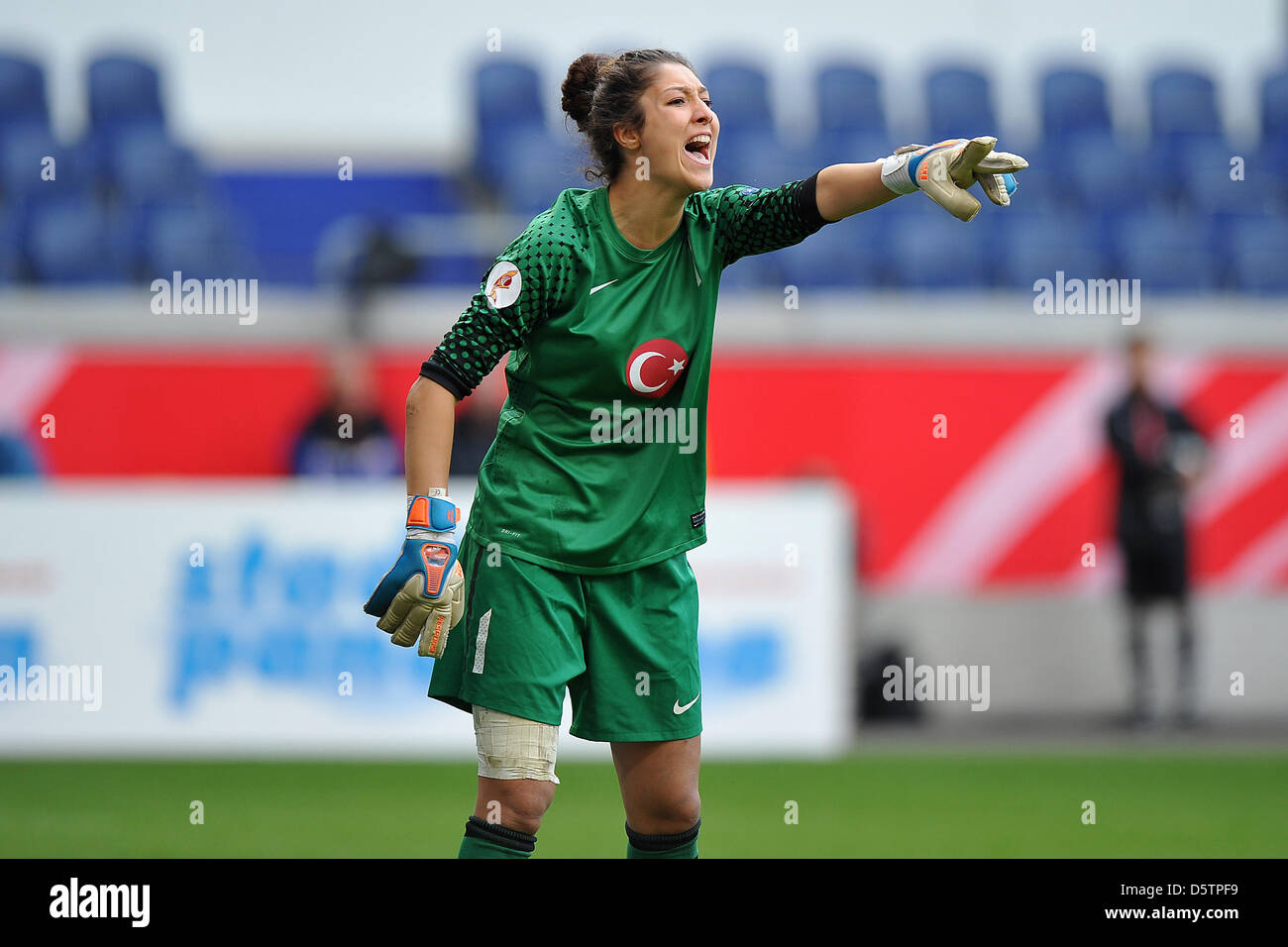 Turkey's goalkeeper Fatma Sahin yells during the women's soccer ...