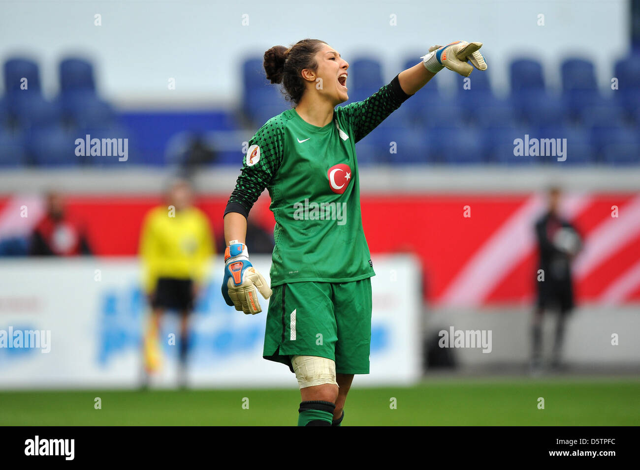 Turkey's goalkeeper Fatma Sahin yells during the women's soccer ...