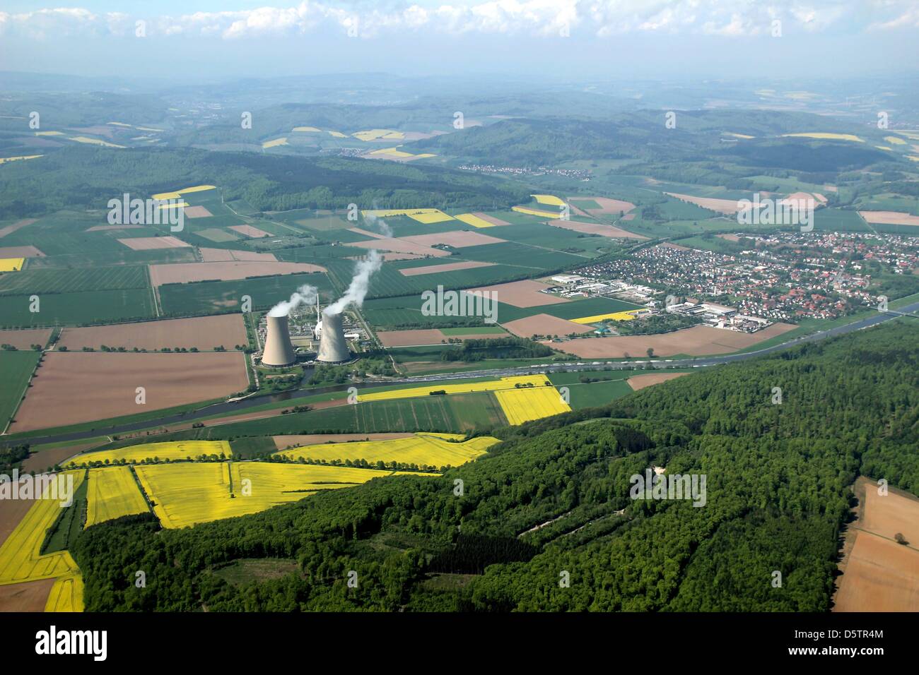 Aerial view of the nuclear power plant Grohnde in Emmerthal, Germany ...