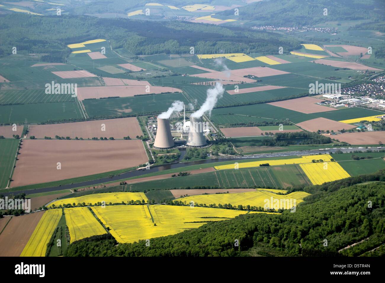 Aerial view of the nuclear power plant Grohnde in Emmerthal, Germany ...
