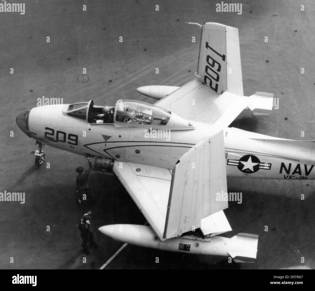 The North American FJ-3 Fury, part of VF-21 'Mach Busters,' is seen ...