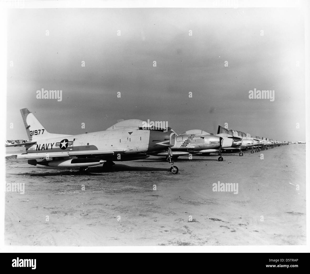 A group of North American FJ-2 'Fury' aircraft in storage at the ...