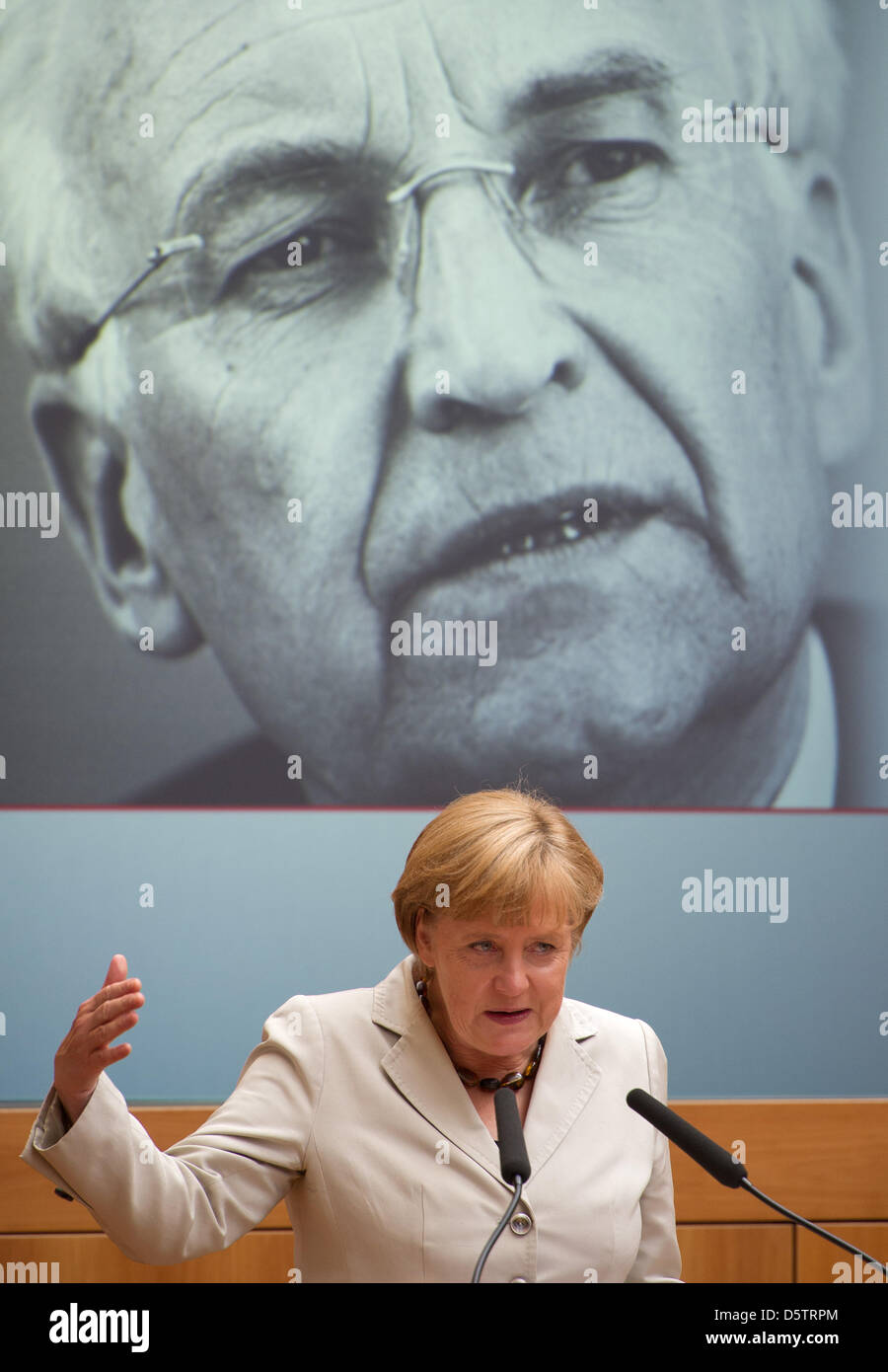 German Chancellor Angela Merkel delivers a speech during a book ...