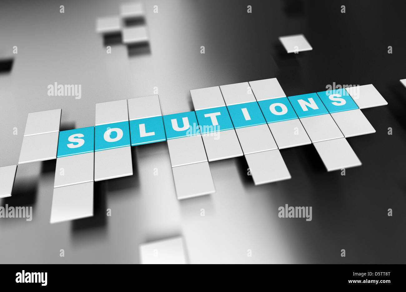 Word Solutionswritten on blue square blocks over black background with ...