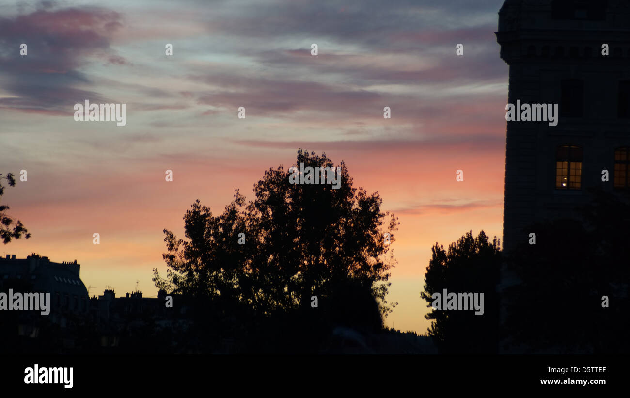 Pink sky pairs trees dust sky sunset clouds clear Stock Photo - Alamy