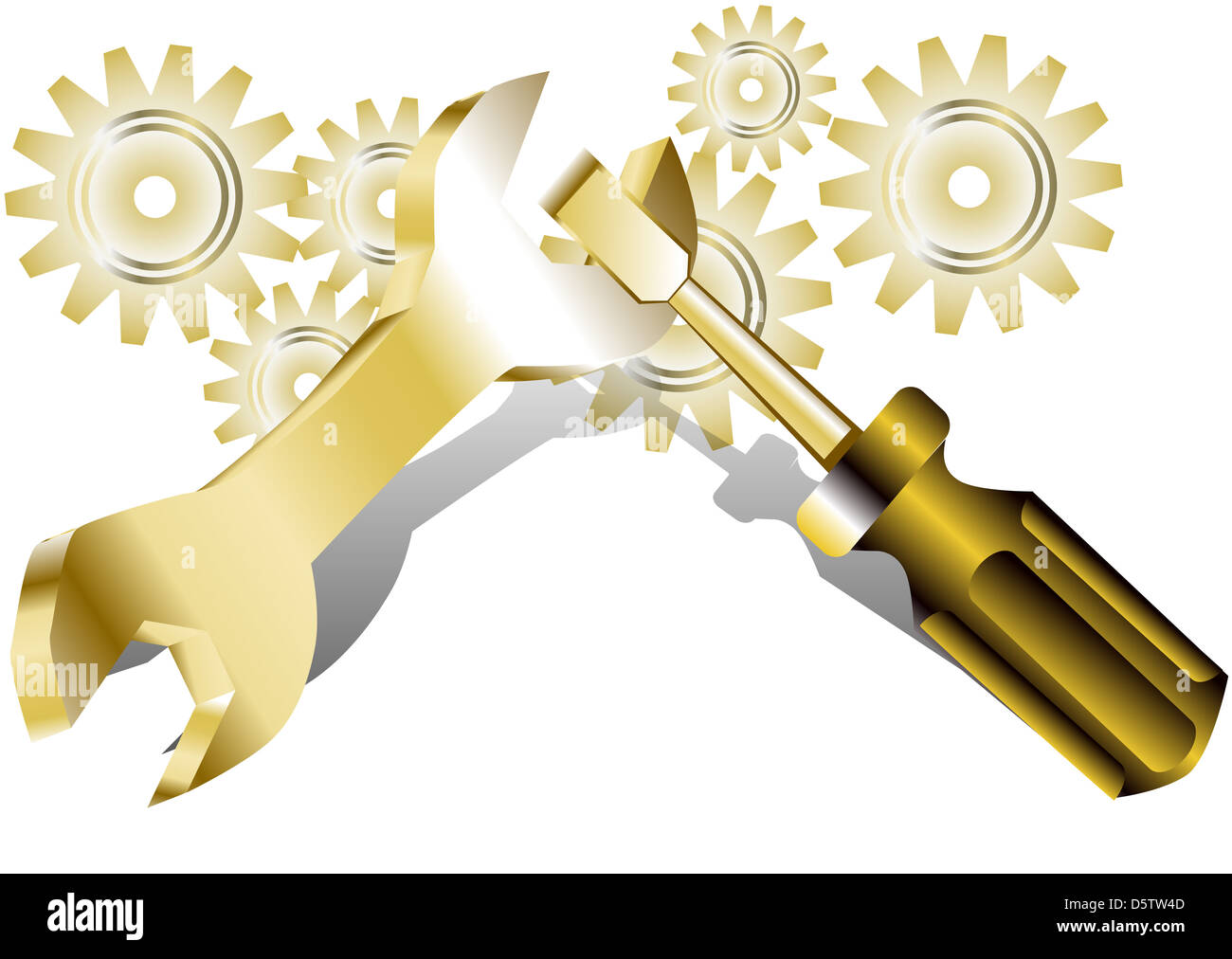 screwdriver, wrench and gears isolated on white Stock Photo - Alamy