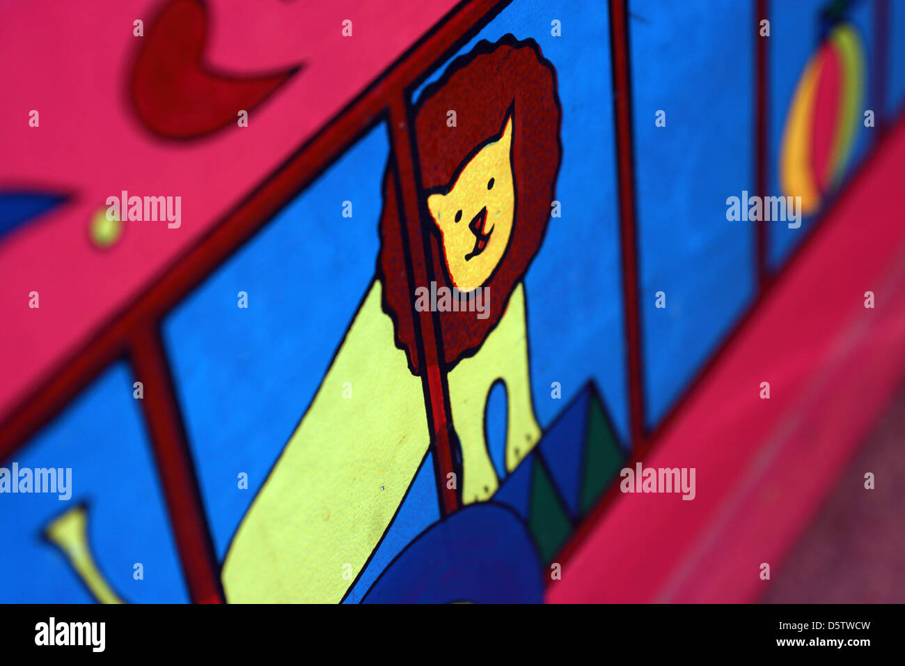 lion tricks circus cage pink box kids toy Stock Photo - Alamy