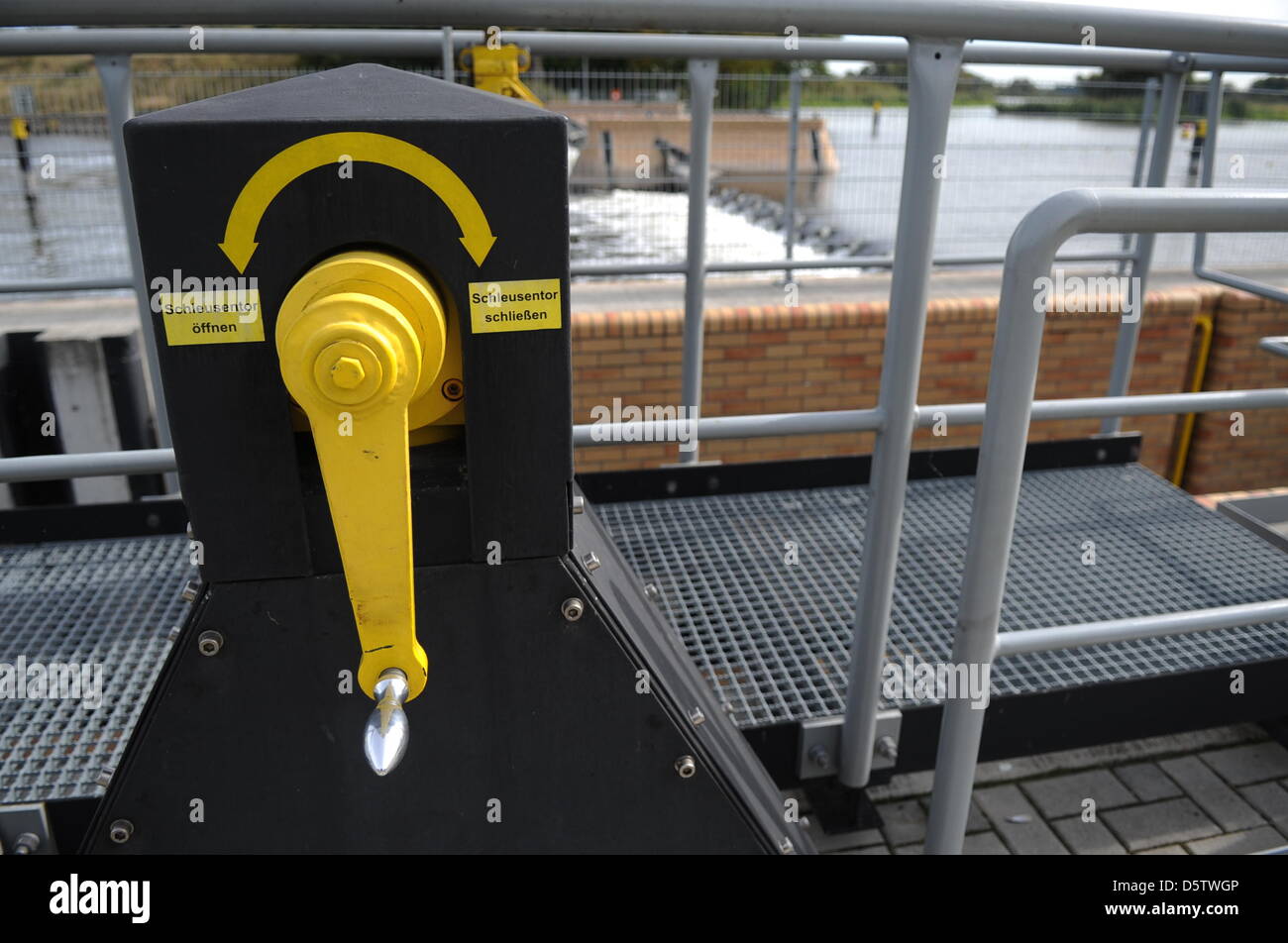 A lever on a lock to open and close it is pictured in Bahnitz, Germany ...