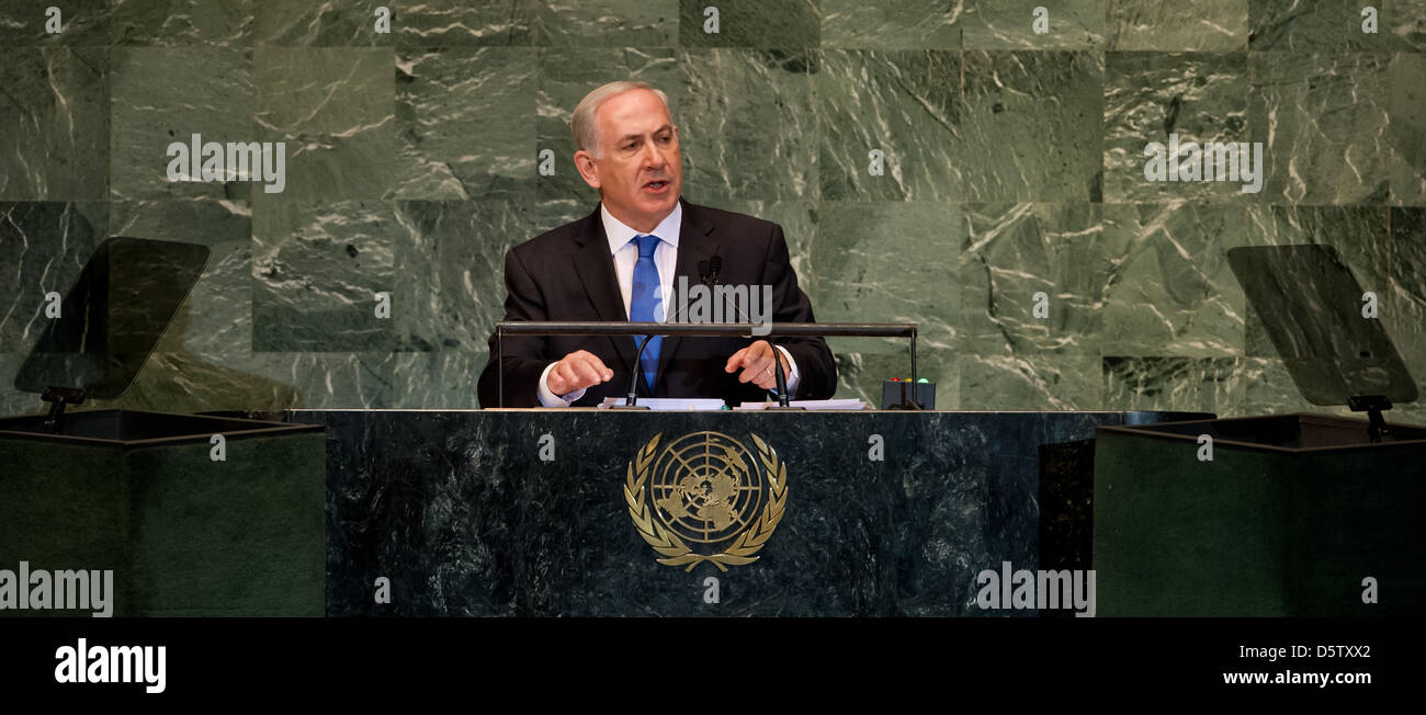 Prime Minister of Israel Benjamin Netanyahu speaks at the General ...