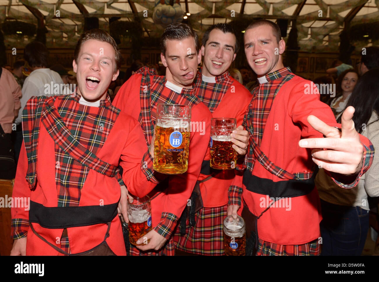 Icelandic visitors party at the Hofbraeu Tent at Oktoberfest in Munich ...