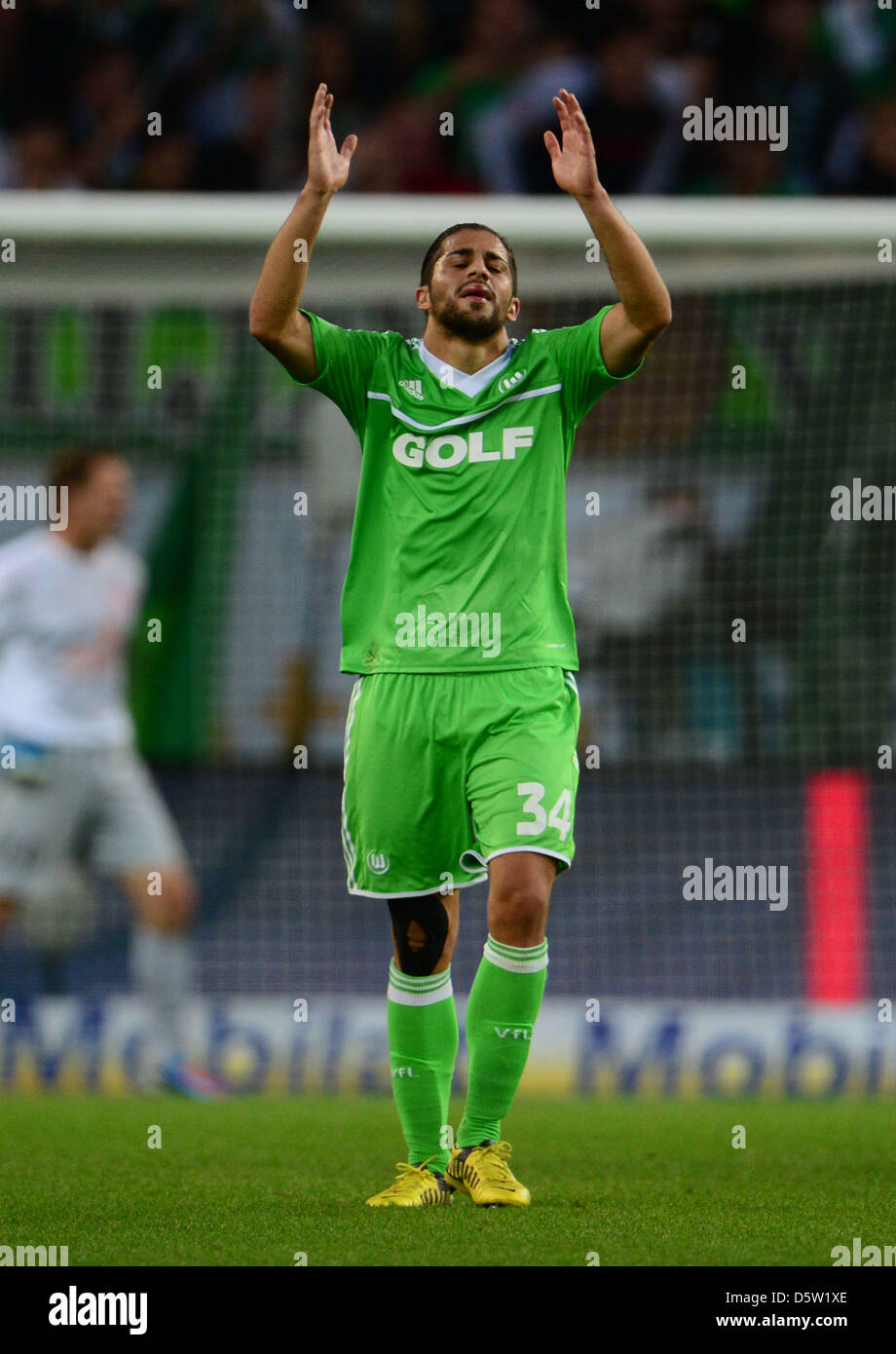 Wolfsburg's Ricardo Rodriguez gestures during a German Bundesliga match ...