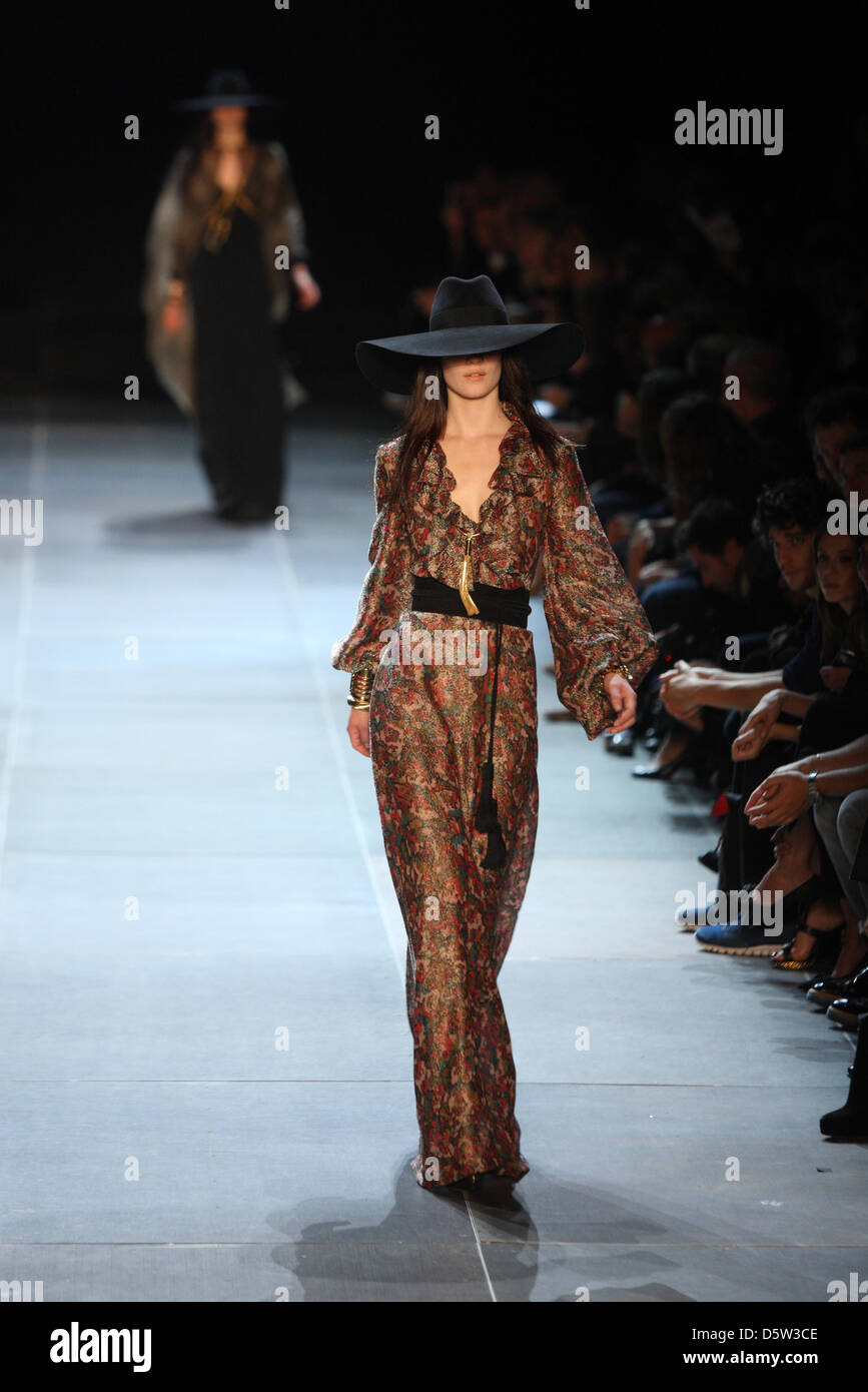 A model wears a creation by French designer Hedi Slimane as part of the ...