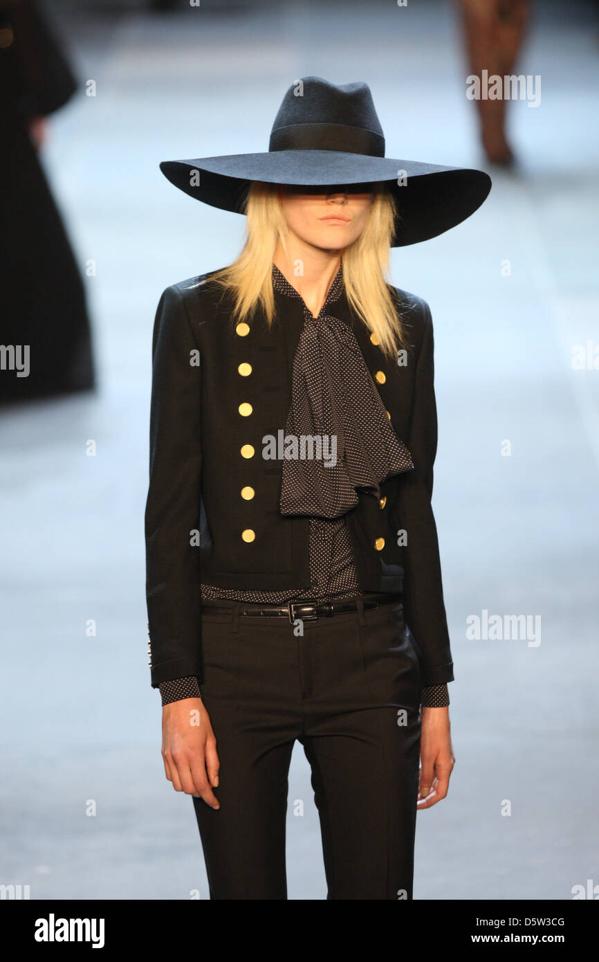 A model wears a creation by French designer Hedi Slimane as part of the ...