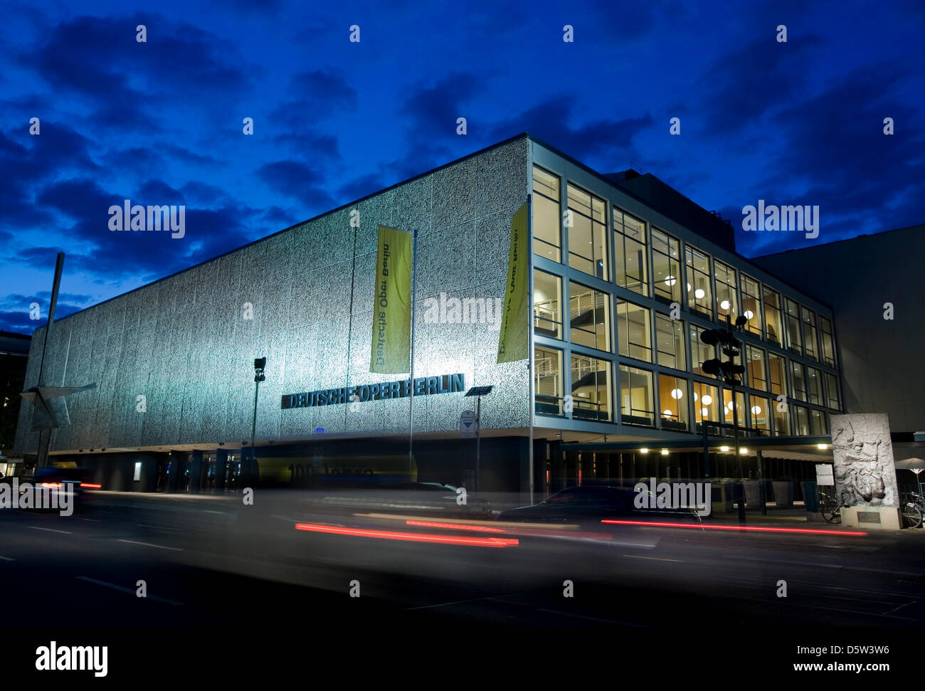 Exterior view of the Deutsche Oper at night in Berlin, Germany, 13 ...