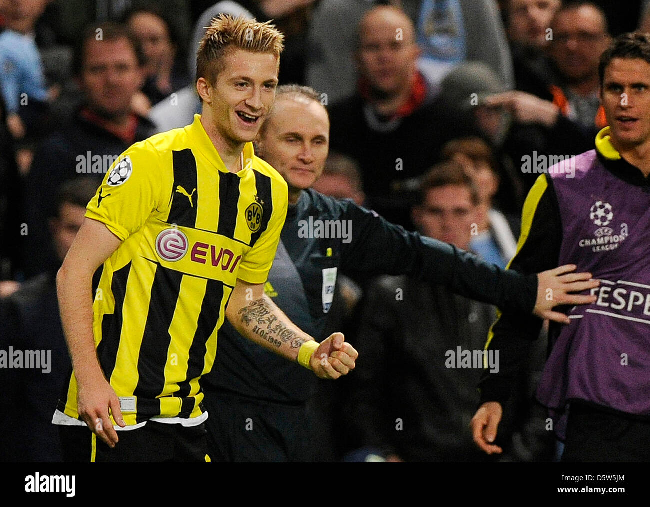 Dortmunds Marco Reus celebrates the 1-0 goal during the UEFA Champions ...