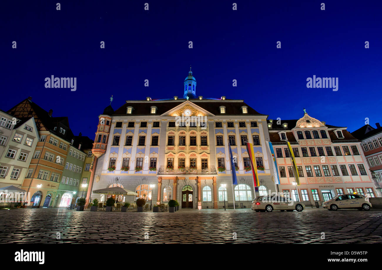 The town hall and market square of Coburg are pictured in the blue hour ...