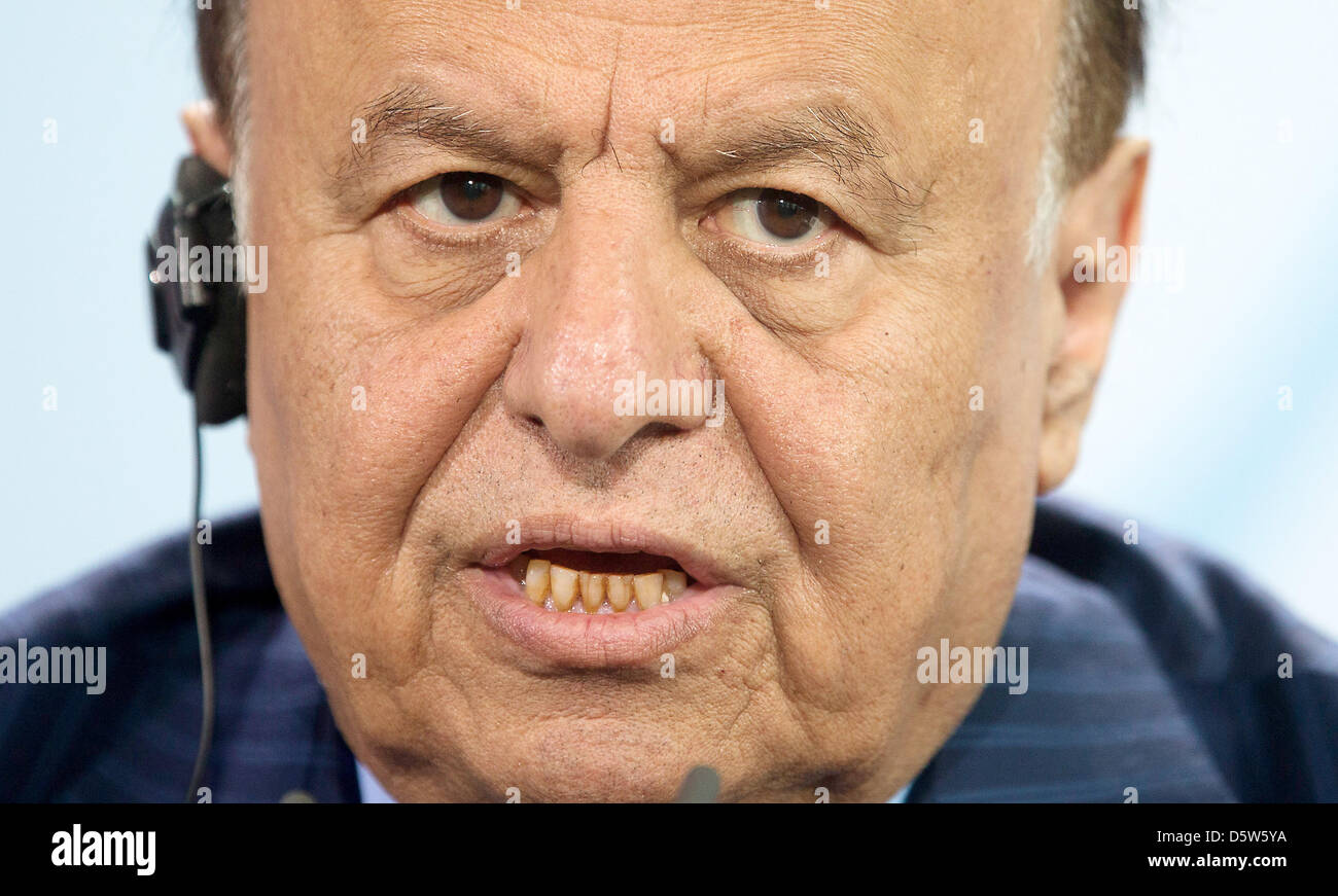Abed Rabbuh Mansur Hadi, President of Yemen, holds a press conference ...