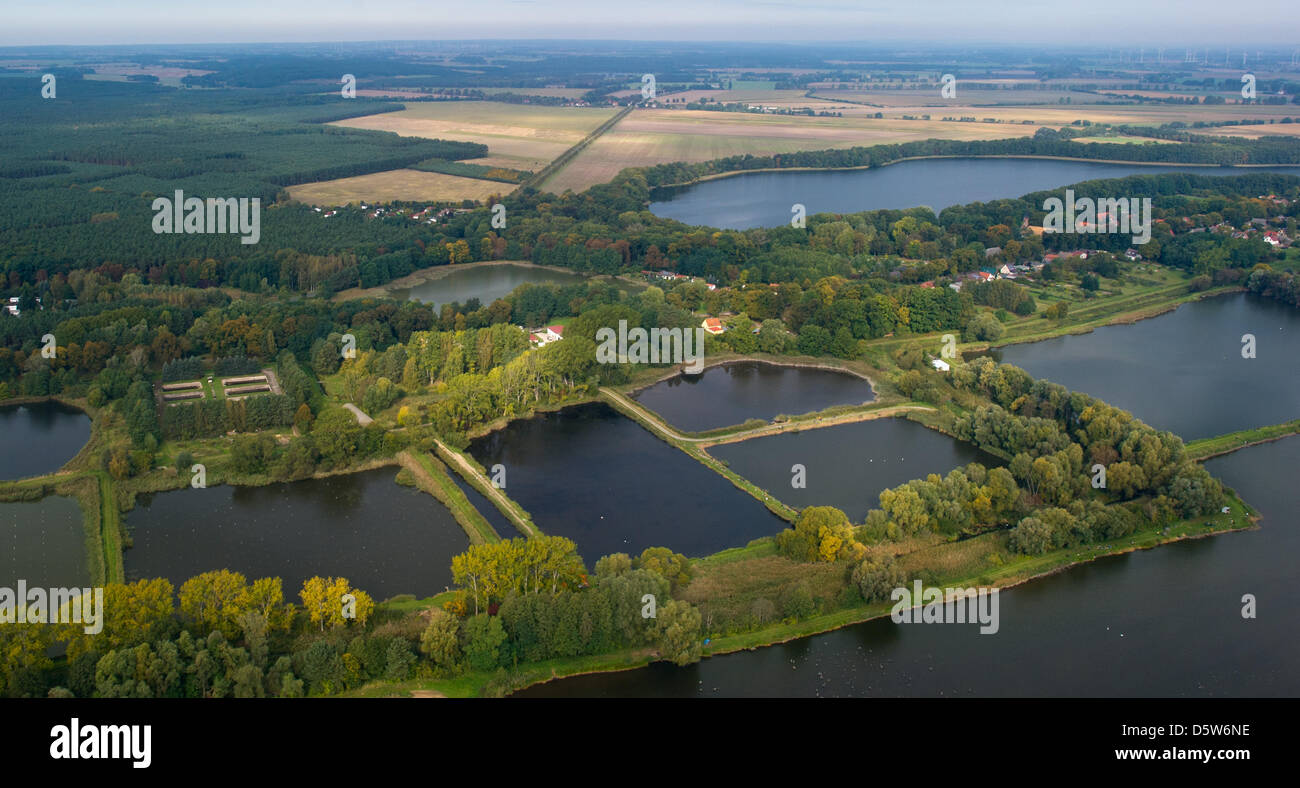 Aerial view of the ponds of Altfriedland, Germany, 03 October 2012. The ...