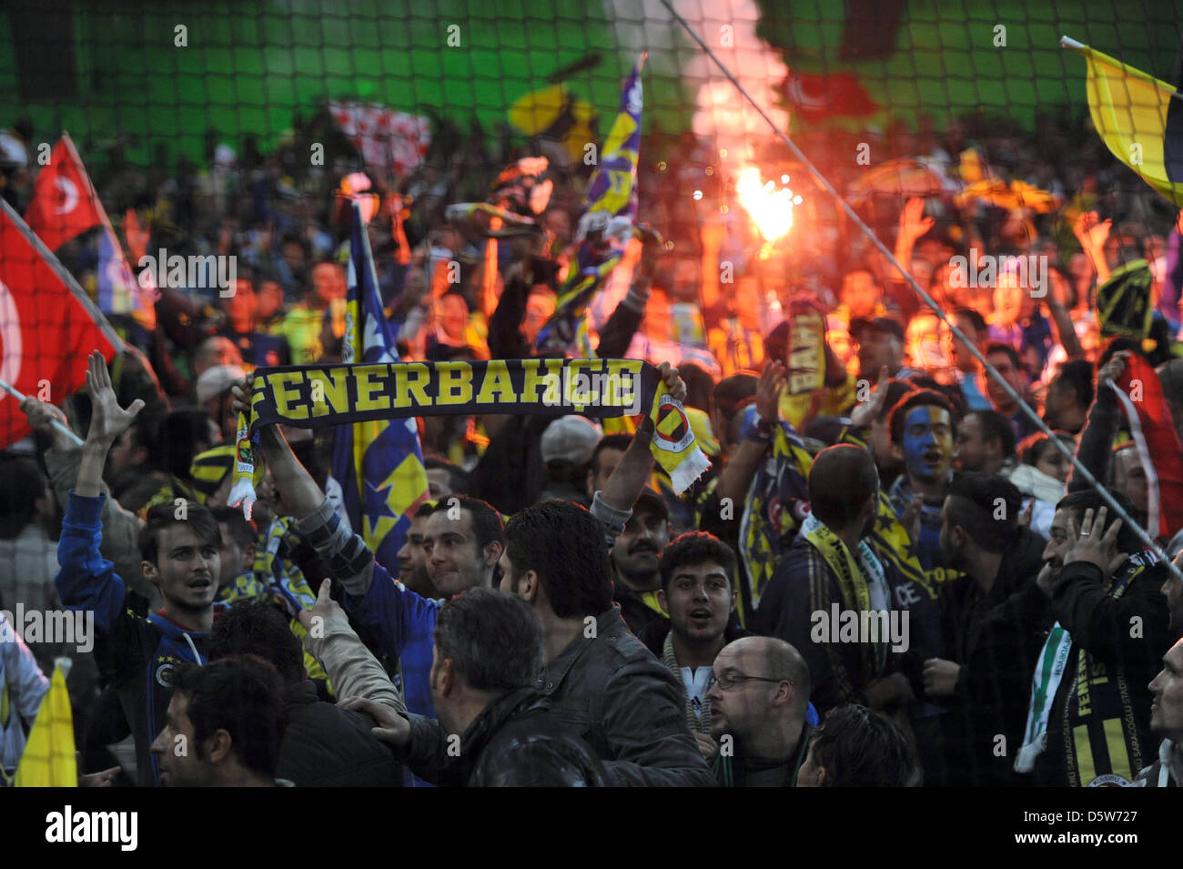 Fans of Fenerbahce supporting their team during the UEFA Europa League ...