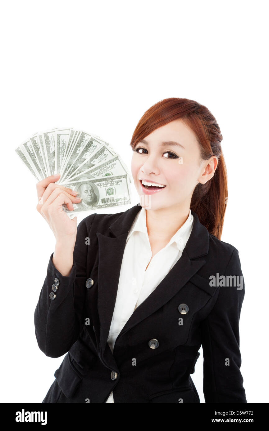 happy businesswoman with money Stock Photo - Alamy