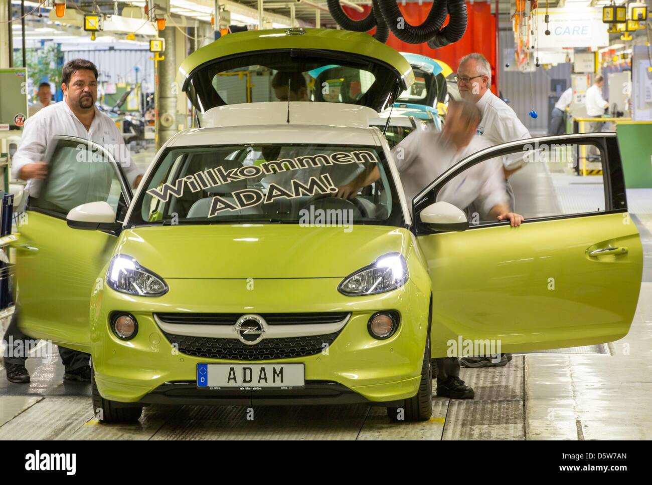 The new compact car Adam leaves the production line at the Opel factory ...