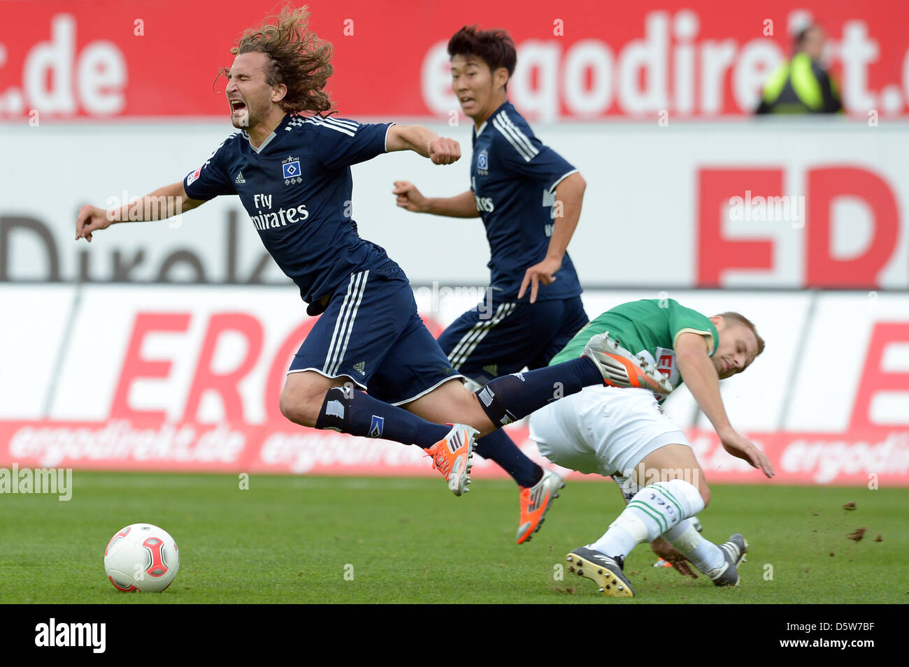 Fuerth's Bernd Nehrig (R) fouls Hamburg's Petr Jiracek during the ...