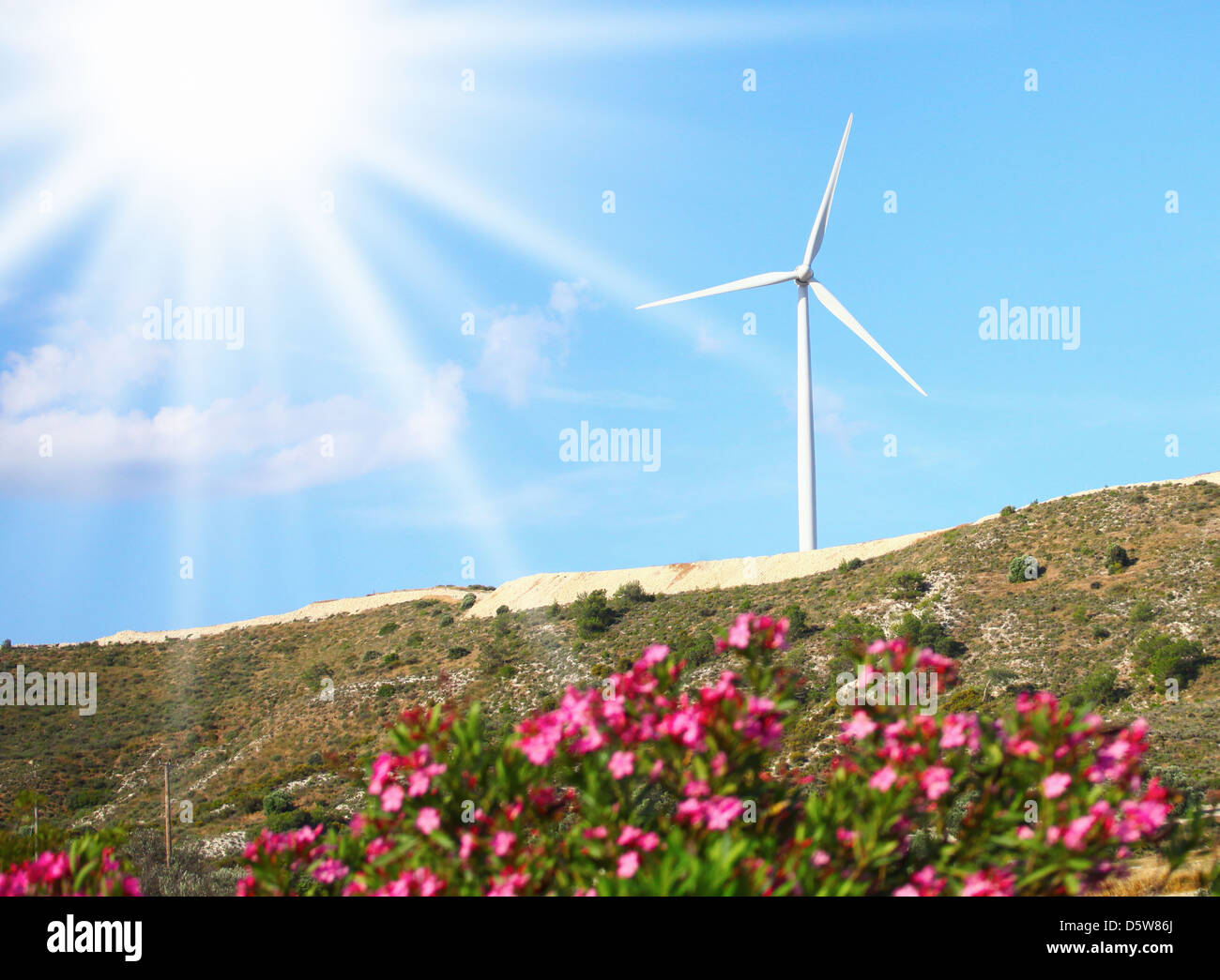 large windmill on the hill sunny day Stock Photo - Alamy