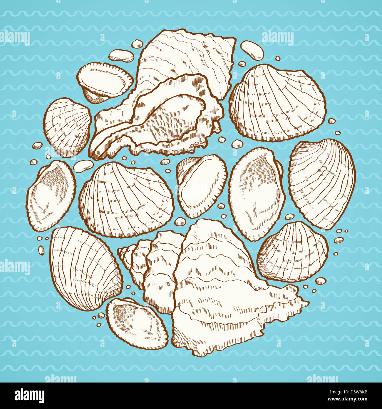Seashell round design element on blue background with waves Stock Photo ...