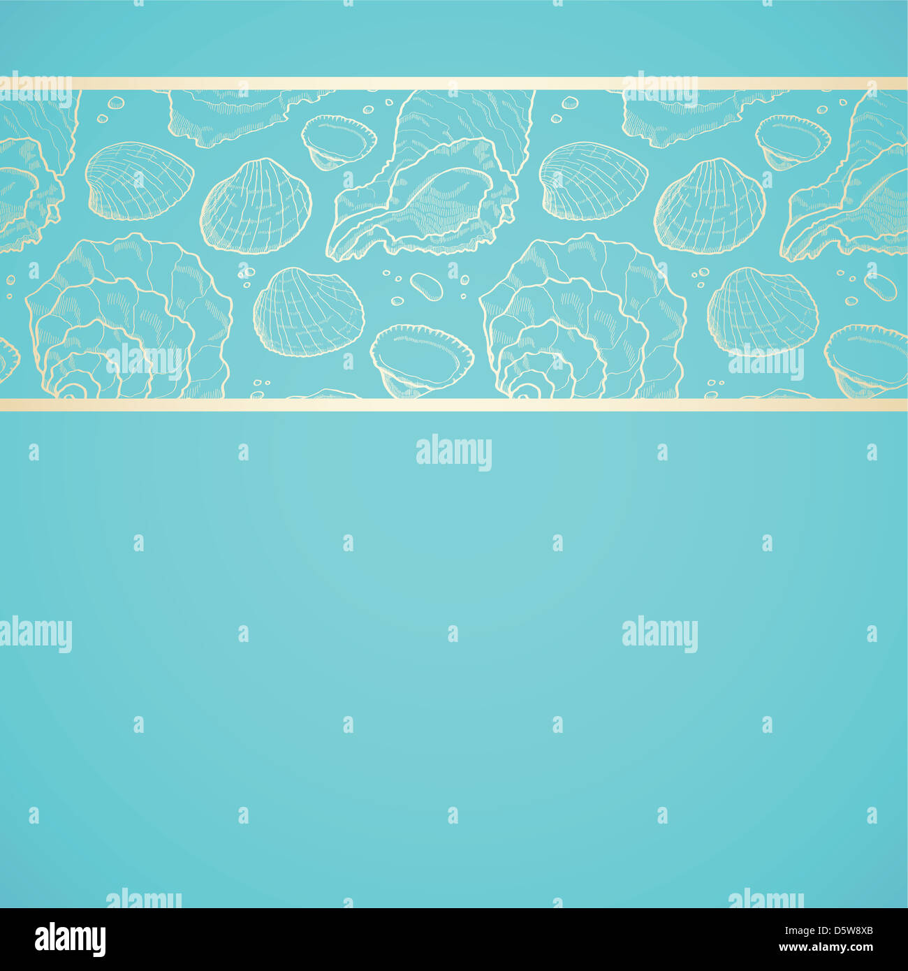 Sea card with drawing seashells on blue background Stock Photo - Alamy