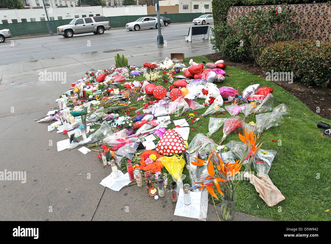 Fans pay tribute to Whitney Houston outside the Beverly Hilton Hotel in ...