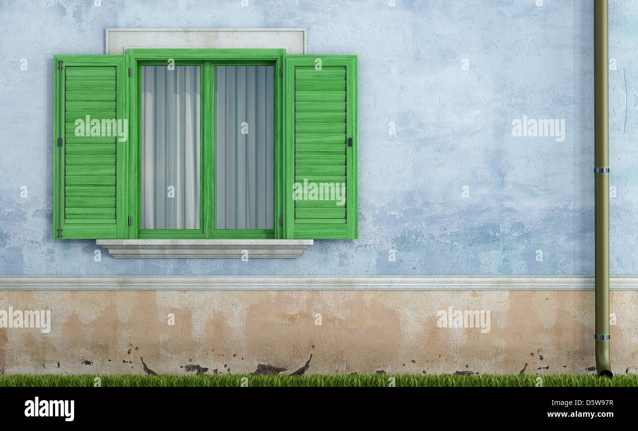detail of an old house with green wooden window - rendering Stock Photo ...