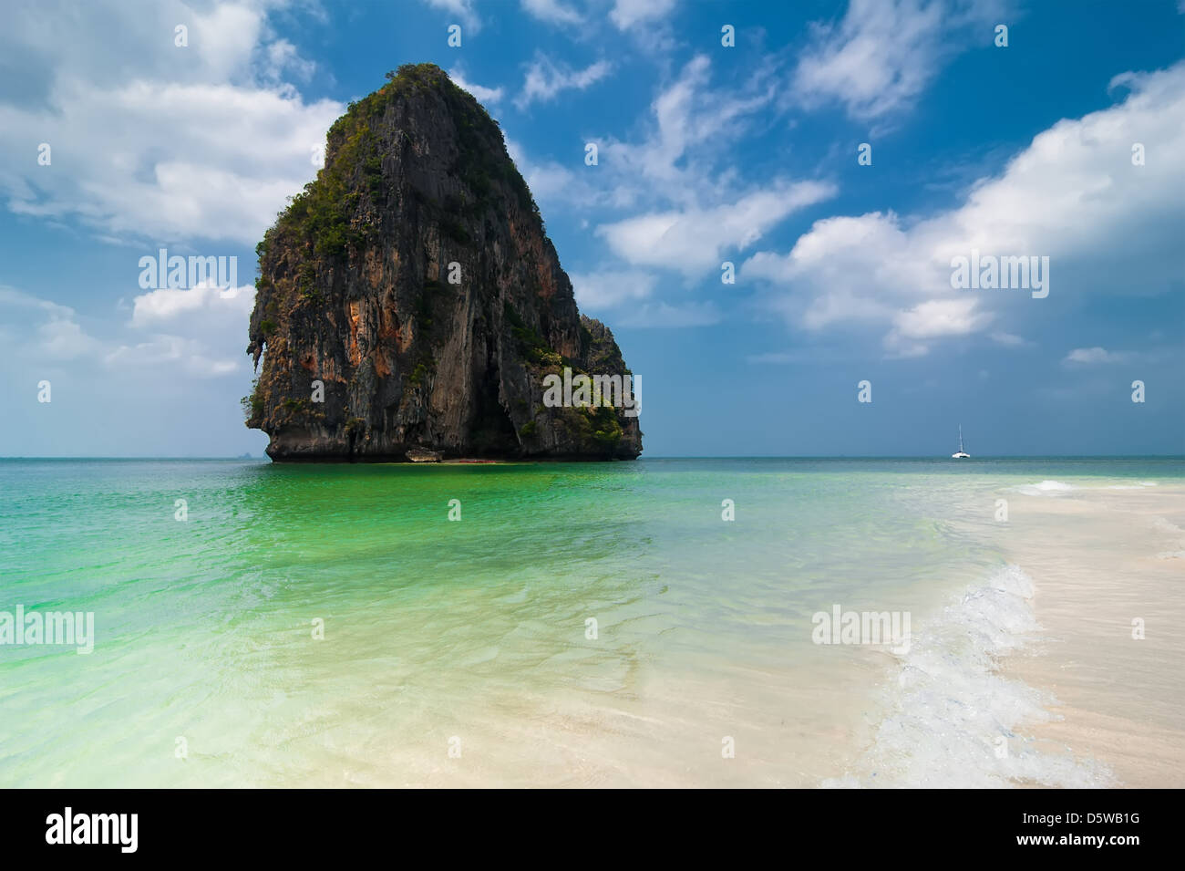 Tropical beach landscape with rock formation island and ocean. Pranang ...