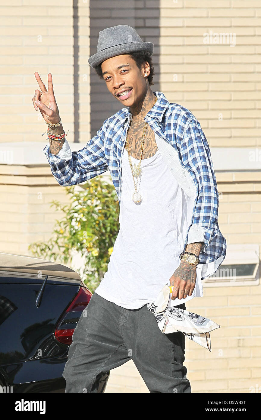 Rapper Wiz Khalifa shopping at Barney's New York in Beverly Hills on Valentine's Day Los Angeles ...