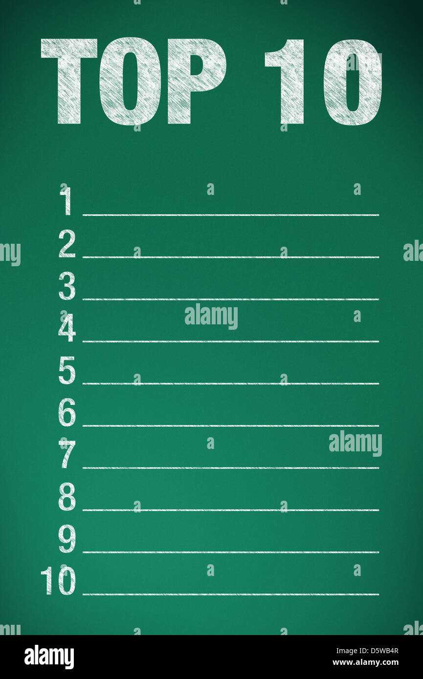 top 10 on green chalkboard Stock Photo - Alamy