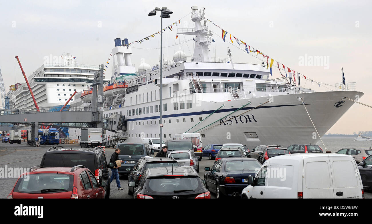 The cruise ship MS 'Astor' is moored next to the 324 meter lond newly ...