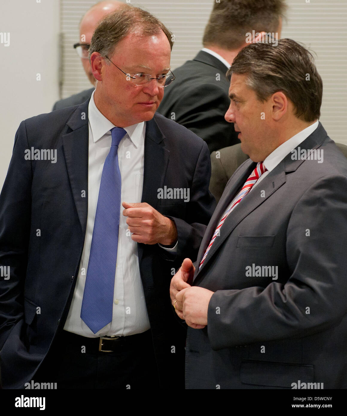 SPD Chairman Sigmar Gabriel (R) and Governor of Lower Saxony Stephan ...