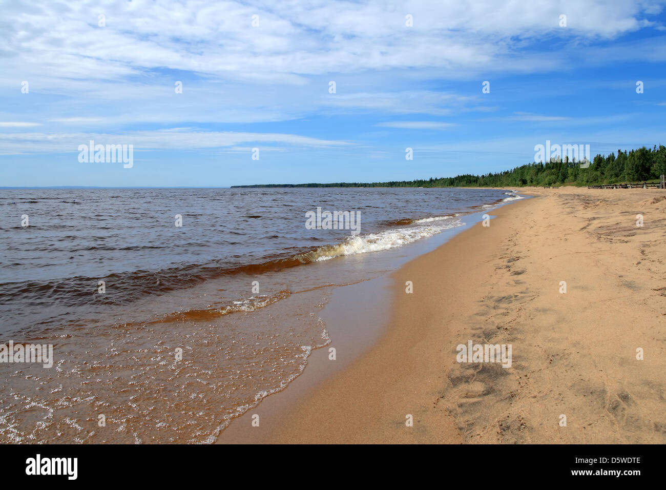 Waves running over boreal sand beach. Lake St-Jean, Quebec, Canada ...