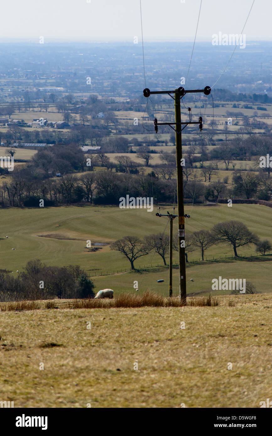 The view from Beacon Fell over Lancashire farmland out to the coast at ...